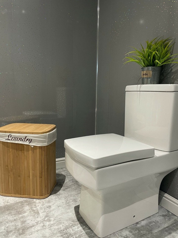 Grey Bathroom Cladding 8mm White Ceiling Panels Tile Effect PVC Shower ...