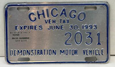 1993 Chicago Illinois Tax Tag Demonstration Motor Vehicle License Plate ...