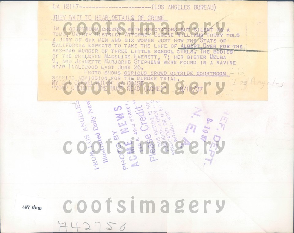 1937 Crowd Outside Los Angeles Courtroom Albert Dyer Murder Trial Press ...