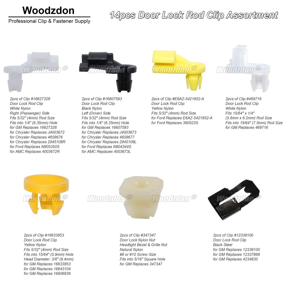 14pcs Door Lock Rod Clips Assortment for Dorman 75450 for GM Trucks C K ...