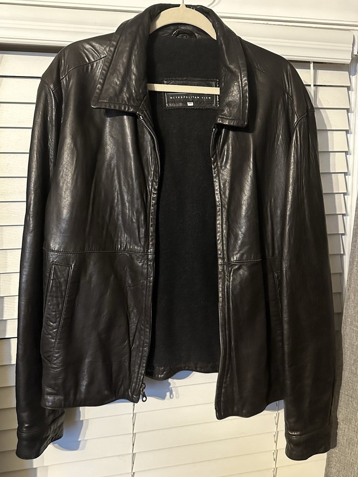 Vintage Mens Metropolitan View Black Pure Italian Leather Jacket Zipper ...