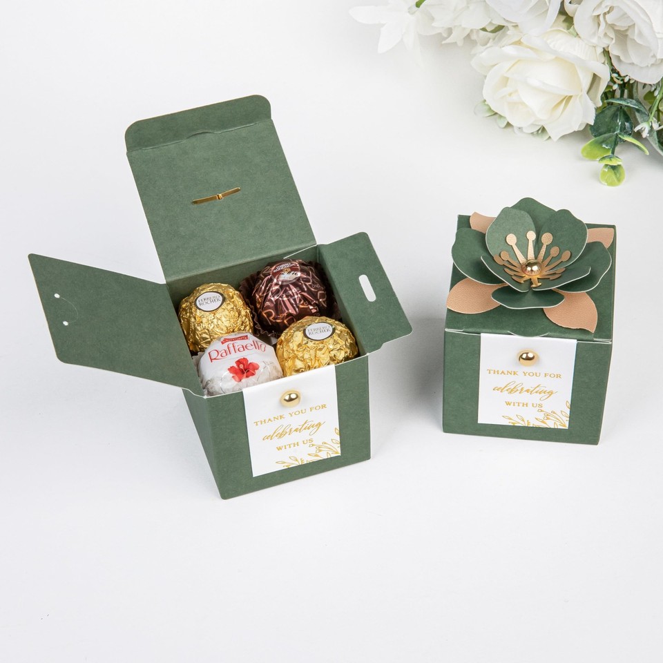20 PCS Favor Boxes, 3 In 1 Olive Green Candy Boxes with Floral Decor ...