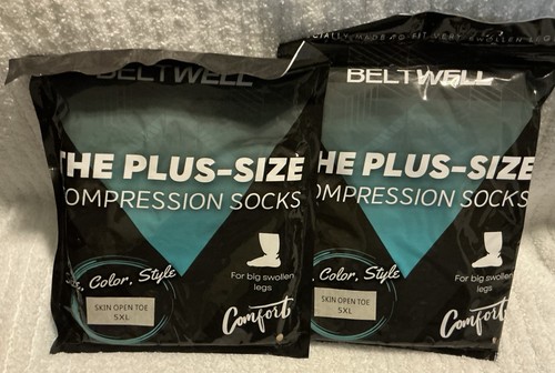 2 Pairs Of Beltwell PlusSize Compression Socks Size 5XL Skin Color Open ...