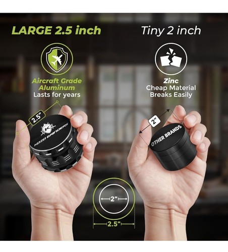 Kozo Grinders Best Herb Grinder Large 3 Piece, 2.5in Black Anodized Aluminum | eBay