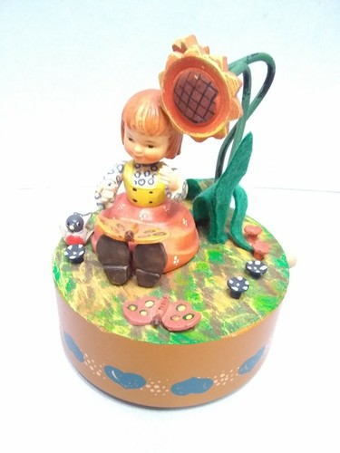 Vintage ANRI Handcrafted/painted Rotating MUSIC BOX."TIE A YELLOW ...