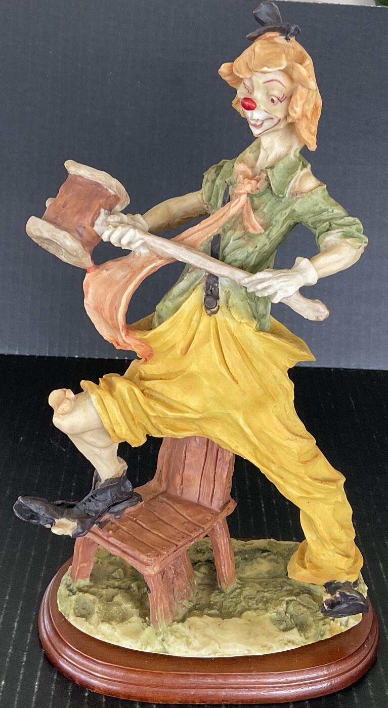 Large Circus Clown Figurine 12 1/2”tall With Mallet, On Wooden Base ...