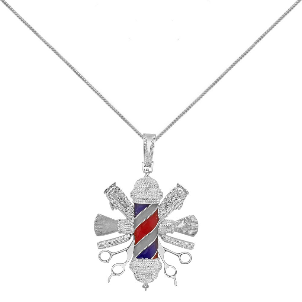 Real Natural Diamond Barber Pole Charm 14K Gold Bonded Pendent Chain ...