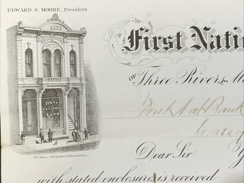 1874 Letterhead First National Bank Three Rivers Michigan Moore ...