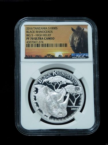 2016 Tanzania S1000S Black Rhinoceros Big 5 High Relief - NGC PF 70 ...