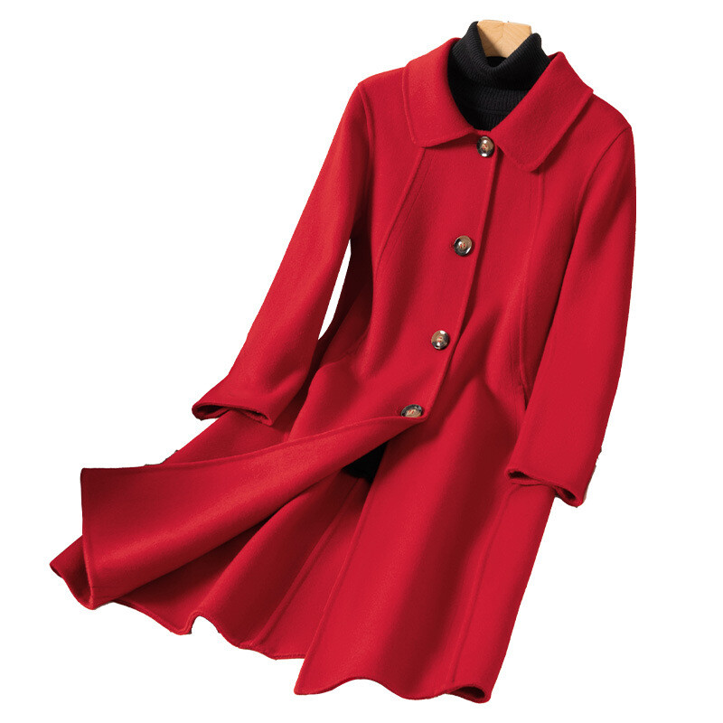 Women 100% Wool Double Side Coat Woolen Coat Single Breasted Lapel ...