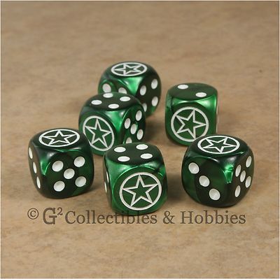 NEW 6 US Army Invasion Star Dice Set 16mm RPG War Game D6 WWII American ...