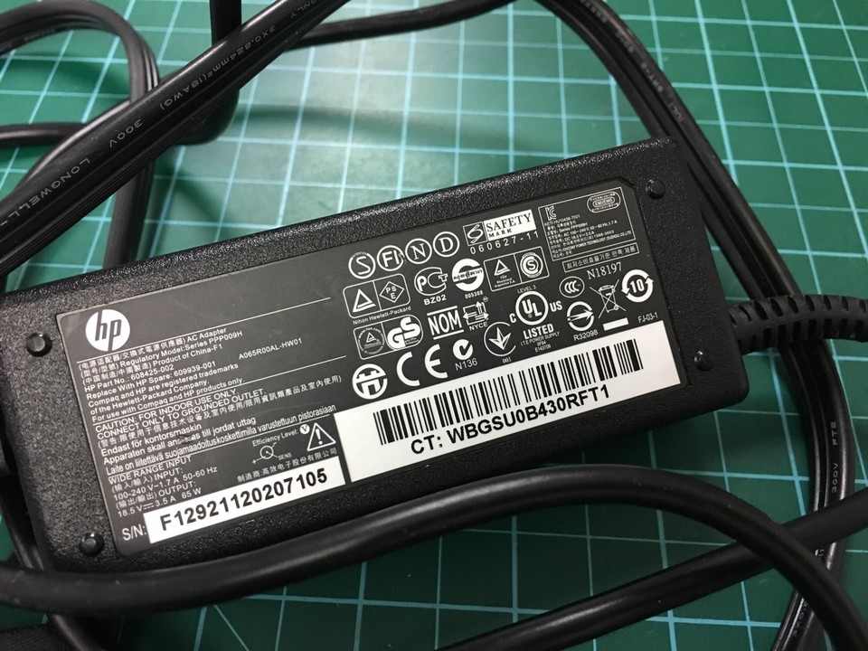 Genuine HP AC Power Adapter 18.5V 3.5A 65W Charger PPP009H 608425-002 ...