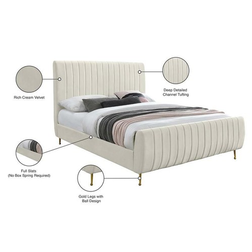 Meridian Furniture Zara Contemporary Cream Velvet King Bed | eBay