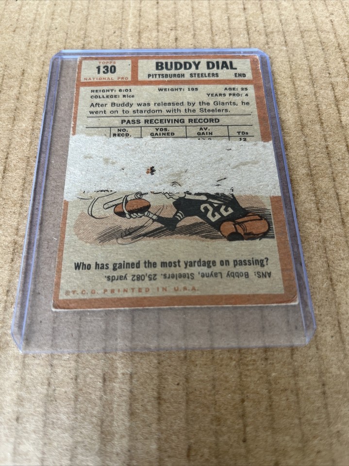 1962 Topps Buddy Dial #130 Pittsburgh Steelers Vintage Football Card ...