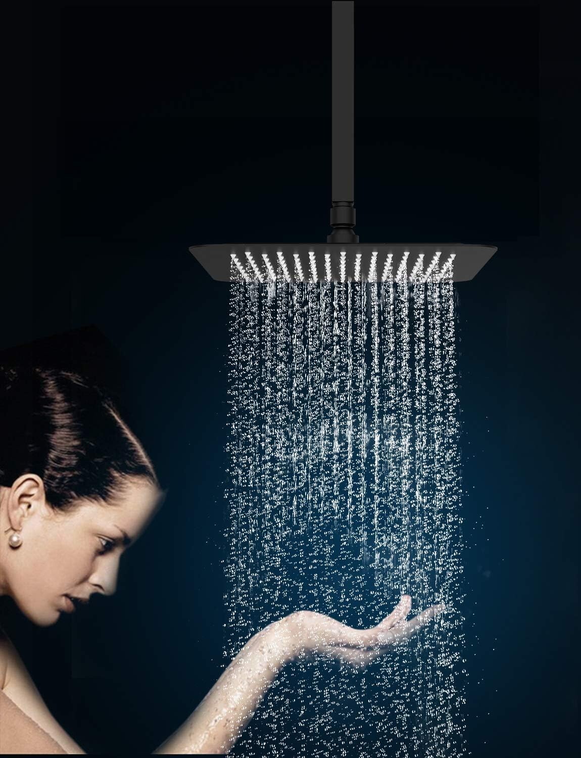 Black Rain Shower Head 16" HIGH PRESSURE Square Stainless Steel ...