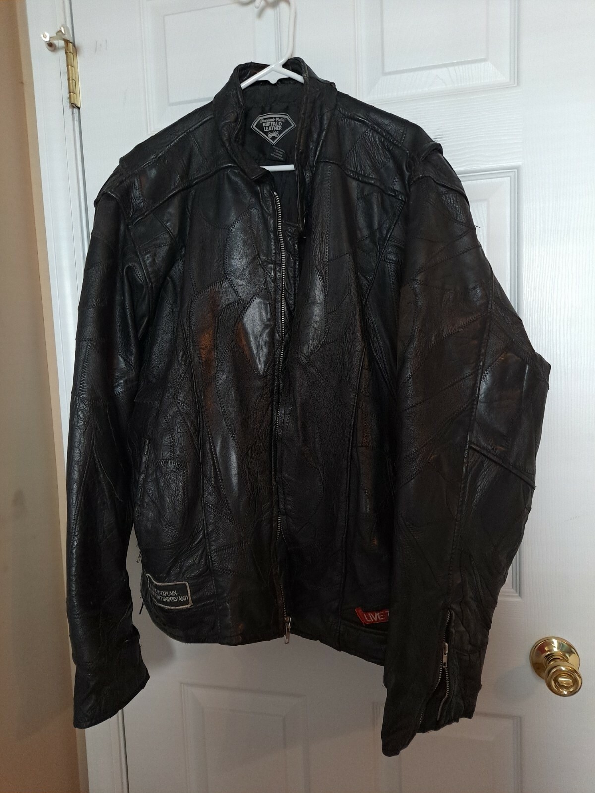 Men's Black Buffalo Leather Motorcycle Biker Jacket X… - Gem