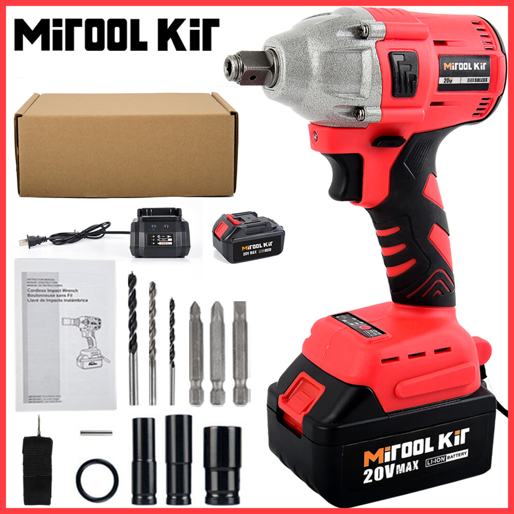 Cordless Electric Impact Wrench Gun 1/2'' High Power Driver with Li-ion ...