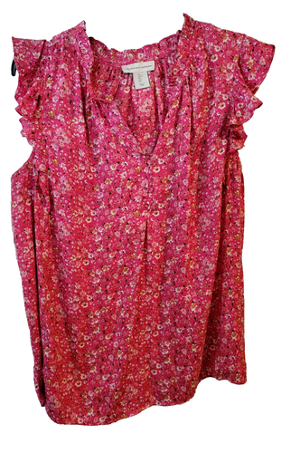 Cupcakes and Cashmere Pink Floral Flutter Ruffle Blouse Top Shirt Size ...