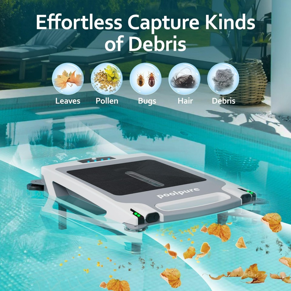 Pool Skimmer Robot, Solar/Battery Dual Powered Robotic Pool Skimmer ...