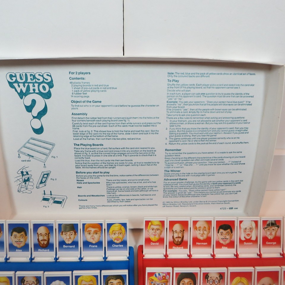 Vintage MB Guess Who? Board Game Complete Red Blue 2 Player Original ...