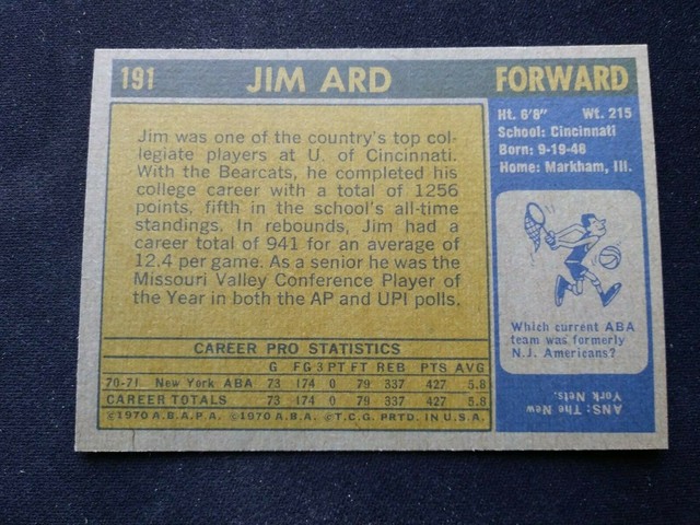1971-72 Topps - #191 Jim Ard (RC) for sale online | eBay