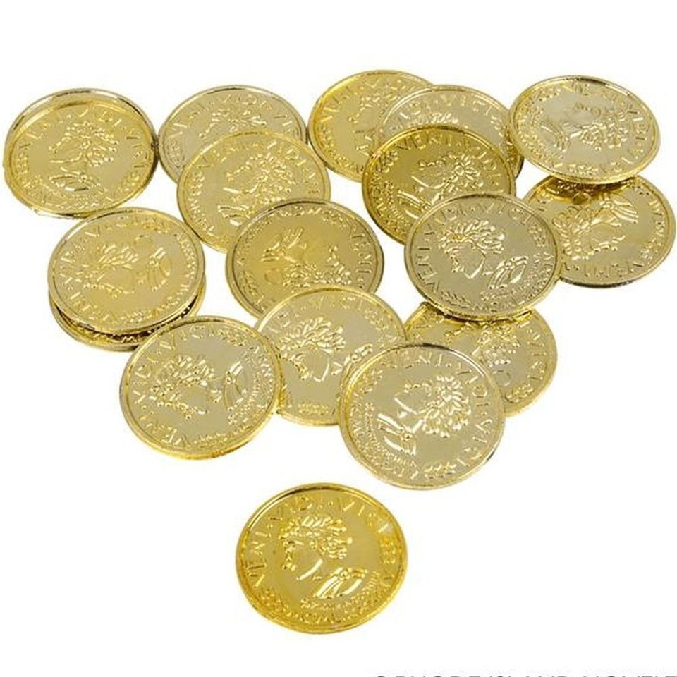 288 - PLASTIC GOLD COINS PIRATE TREASURE CHEST PLAY MONEY BIRTHDAY ...