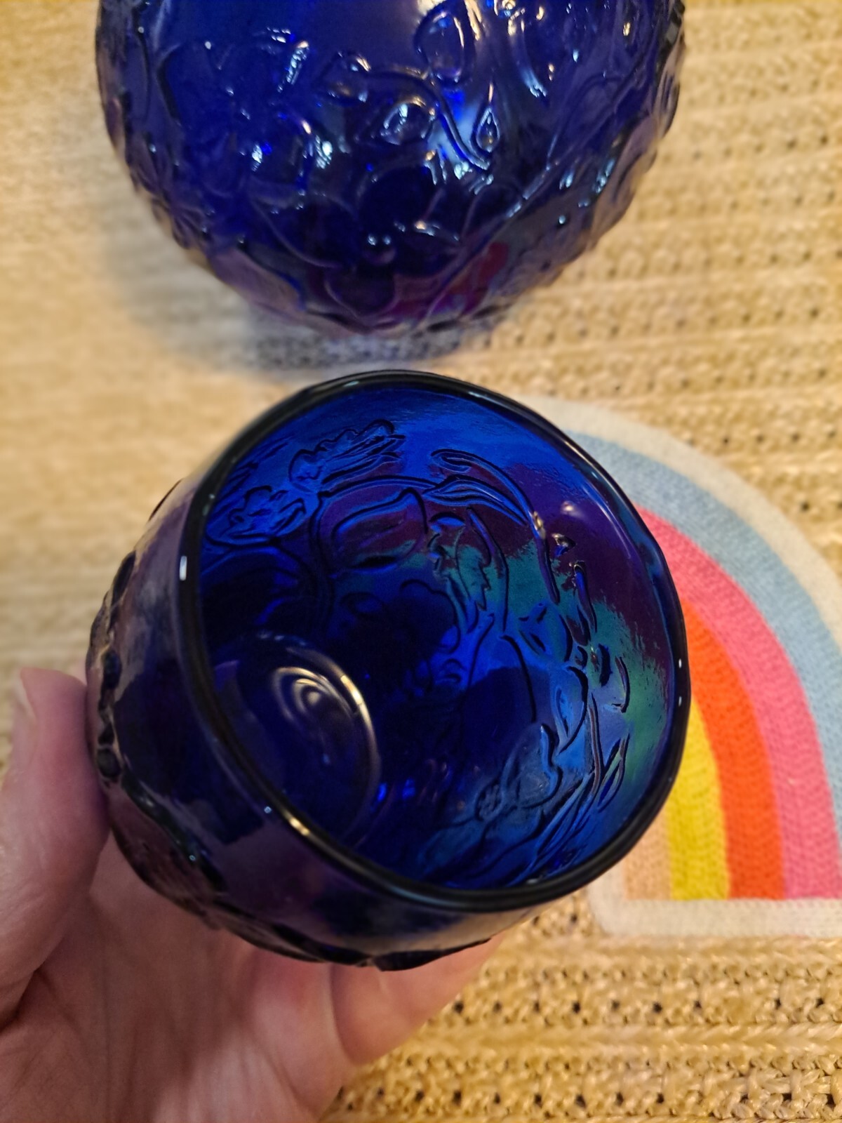 Vintage Fenton Cobalt Blue Glass Tumble Up Set bedside Decanter w/Rolly ...