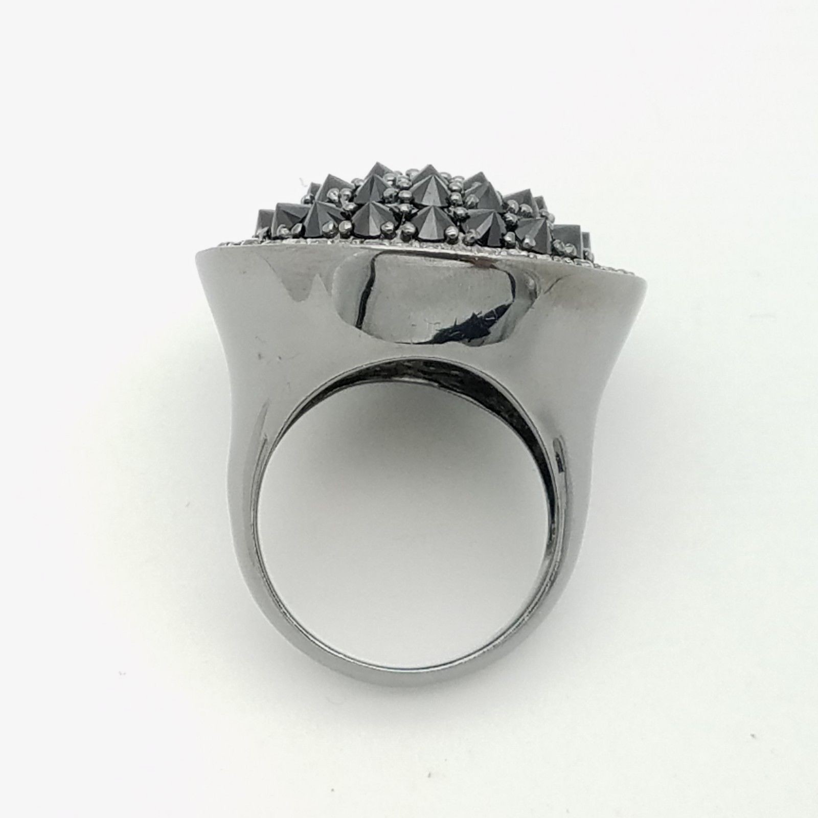 Blackened Sterling Silver 925 Spiky Black Spinel White Gem Dome Ring ...
