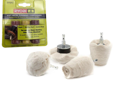 New RYOBI 4 pc. HEX Shank Contour Buffing Set + 3 pc Metal Cleaning ...