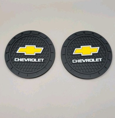 2x CHEVROLET Emblem Logo Black Rubber Cup Holder Insert Car Coasters ...