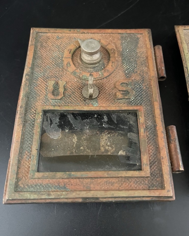 Set 2 Vintage Brass US Post Office Mail Box Doors Combination Lock ...