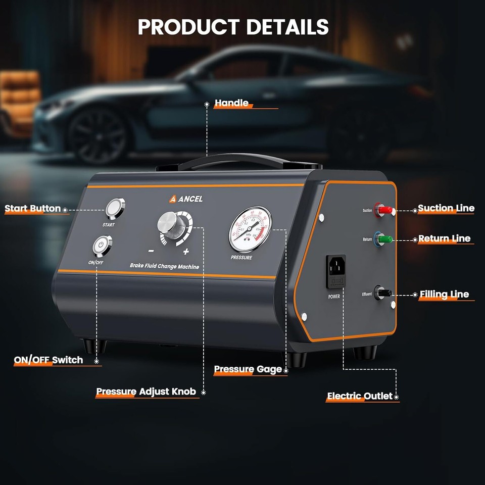 ANCEL BR1000 Brake Fluid Bleeder Vacuum Brake Bleeder Pump Kit Bleeding ...