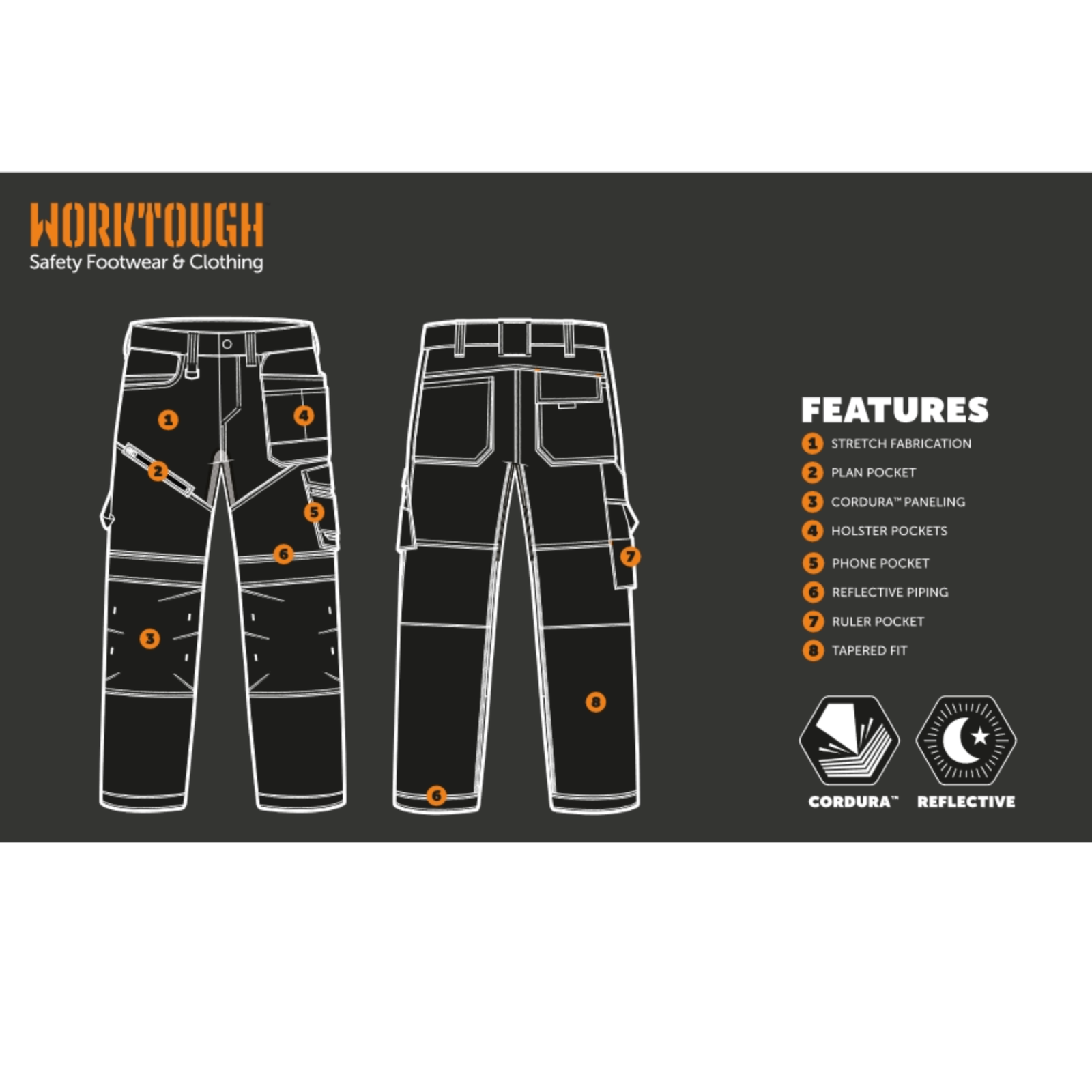 Worktough Work Trousers with Holster Pocket Men's Workwear Tapered Fit ...
