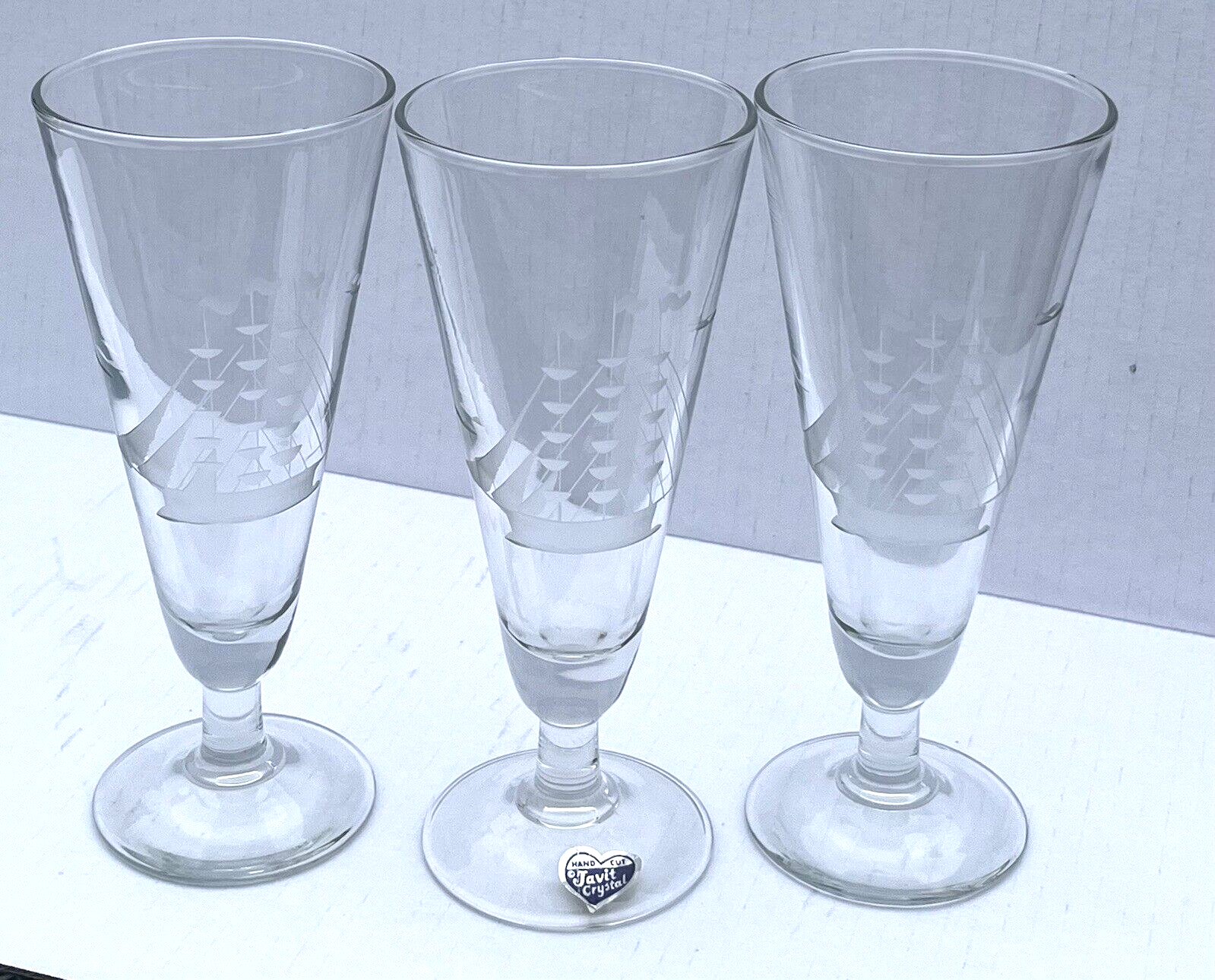 1970's JAVIT Fine Cut Crystal Etched Clipper Sailboat Beer Pilsner ...