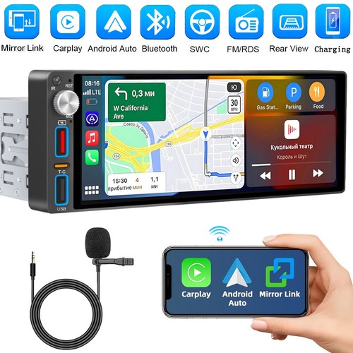 Single 1Din Car Stereo Wireless Apple CarPlay 6.9 touchscreen Radio ...