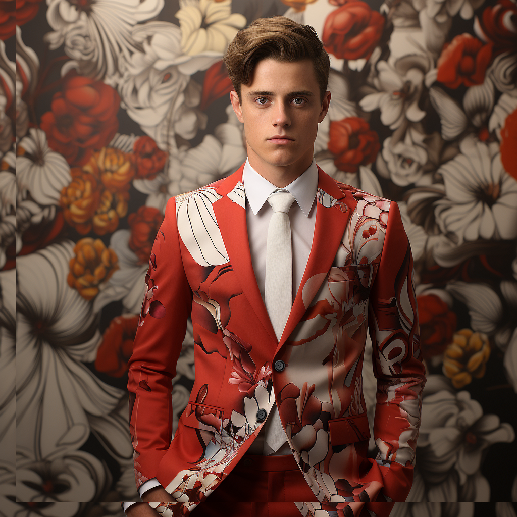 Men's Blazer 2pcs Suit Double Breasted Floral Print Party Host ...