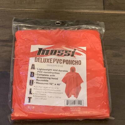 Red PVC Rain Poncho Adult Pullover Hooded Jacket One Size Fits Most 52 ...
