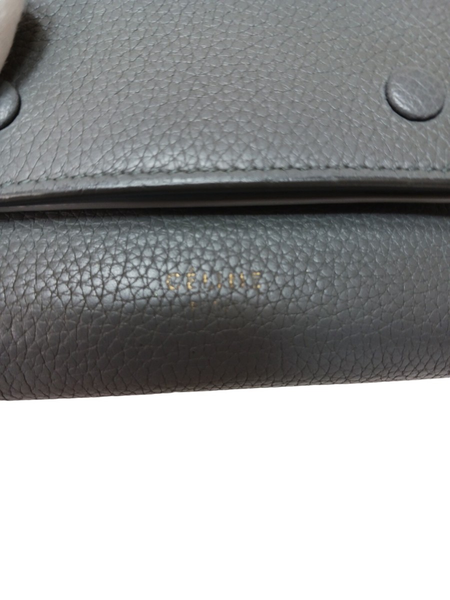 CELINE Small Trifold Wallet Grained Calfskin Leather Pebble CELINE Small Trifold Wallet Grained Calfskin Leather Pebble