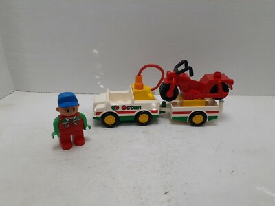 Lego Duplo Octan Car & Trailer + Red Motorcycle w/Yellow Gas Brick ...