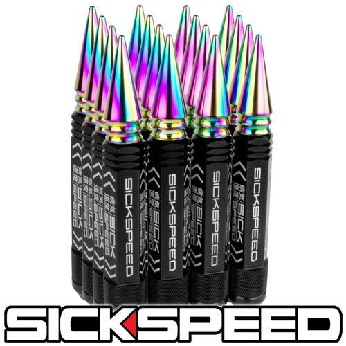 SICKSPEED 16PC BLACK 5 1/2" LONG NEO CHROME SPIKED LOCKING LUG NUTS ...