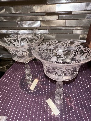 1940s Cambridge Glass CHANTILLY Tall Sherbet Glasses 6” Elegant Etched ...