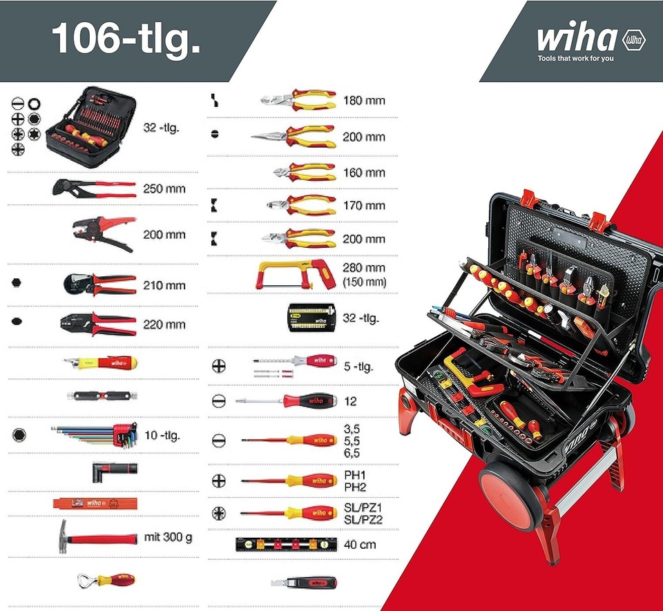 Wiha 105 Piece XXL III Electricians Insulated VDE Tool Kit & Hop-Up ...
