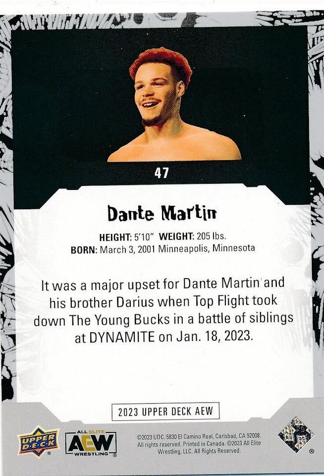 #47 DANTE MARTIN 2023 Upper Deck AEW Wrestling TOP FLIGHT | eBay