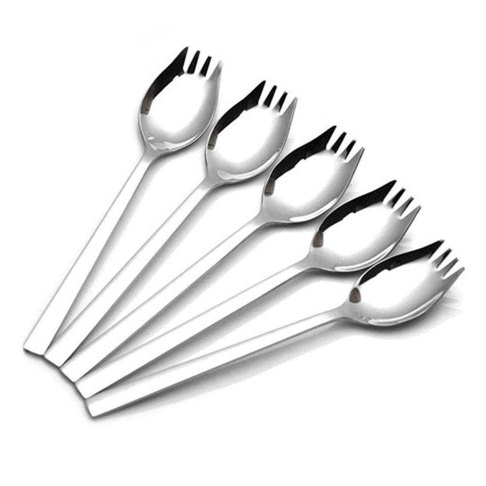 6 Pcs Stainless Steel 304 Salad Spoons Long Handle Heavy Duty Spork | eBay