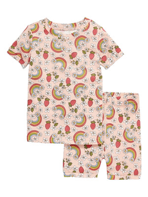 New 2pc Pink Old Navy Strawberries Rainbows & Flowers PJS Pajama Set ...