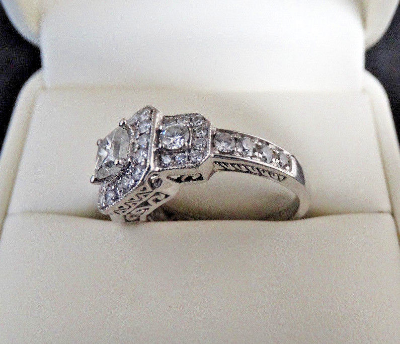 Jared Princess Cut Diamond 3 Stone Halo 14k White Gold Engagement Ring ...