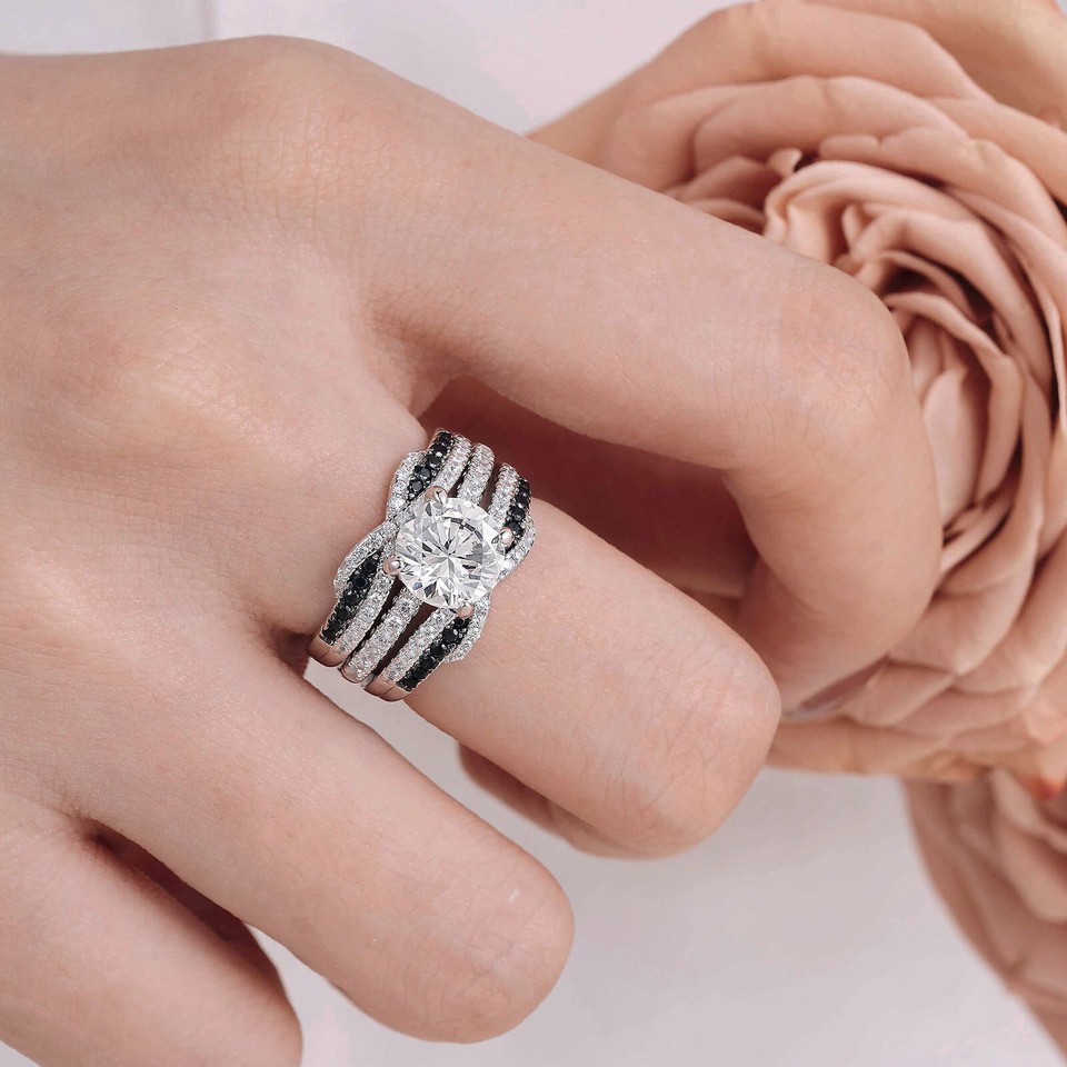 Blue Sapphire White CZ Wedding Band for Women Ring Guards Enhancers ...