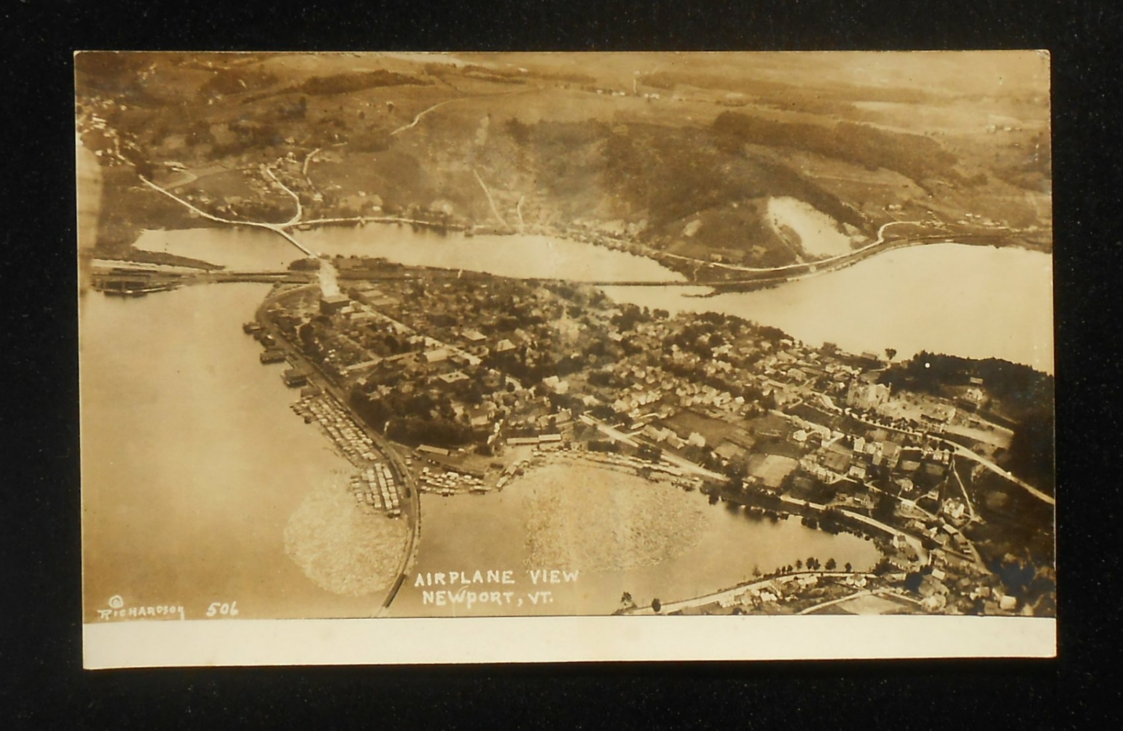 RPPC 1920s Aerial View of Town Logs Railroad Arrowhead Art Shop Newport ...