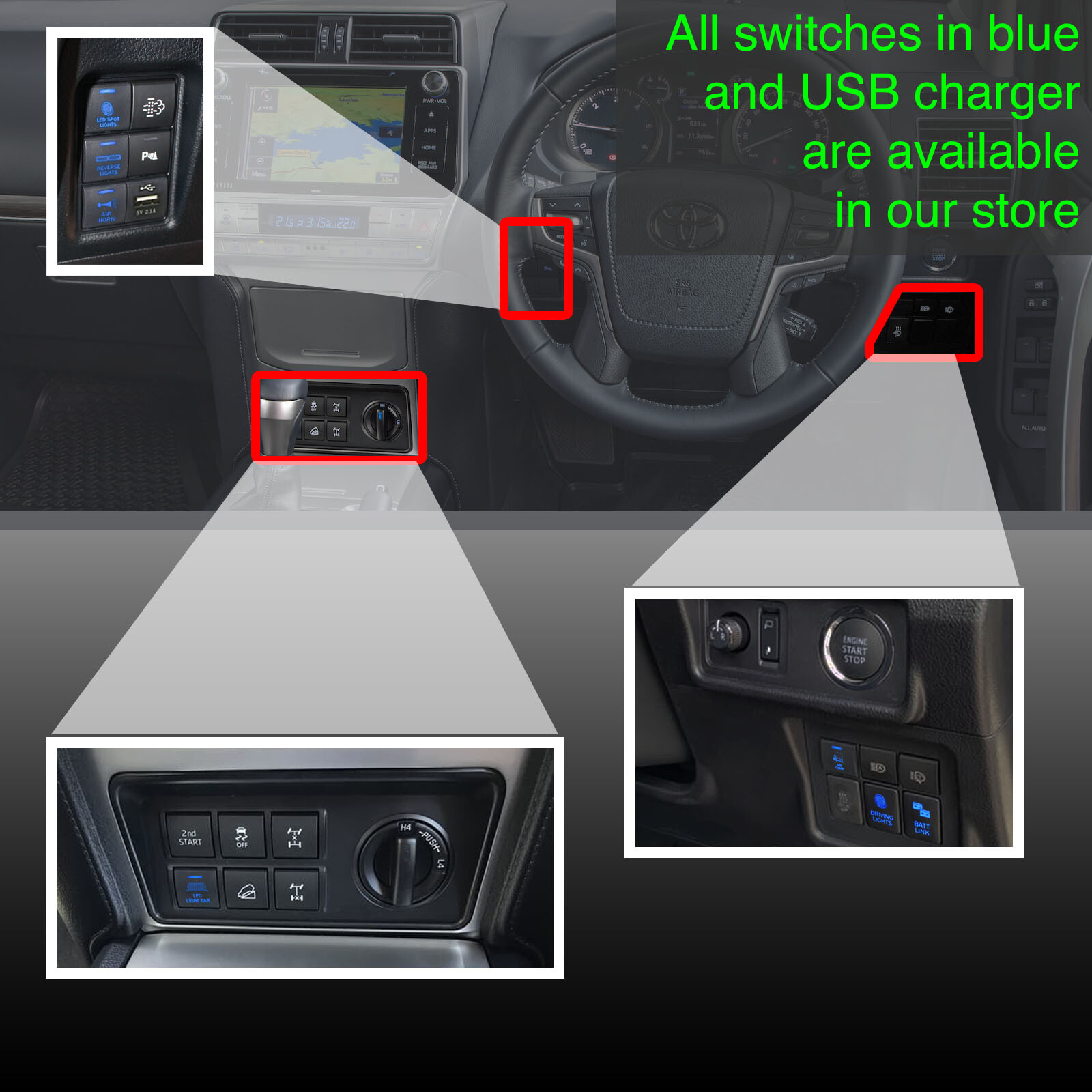 T114B ROO LIGHTS push switch for Toyota Prado 150s 2018 ~ RAV4 HiAce ...