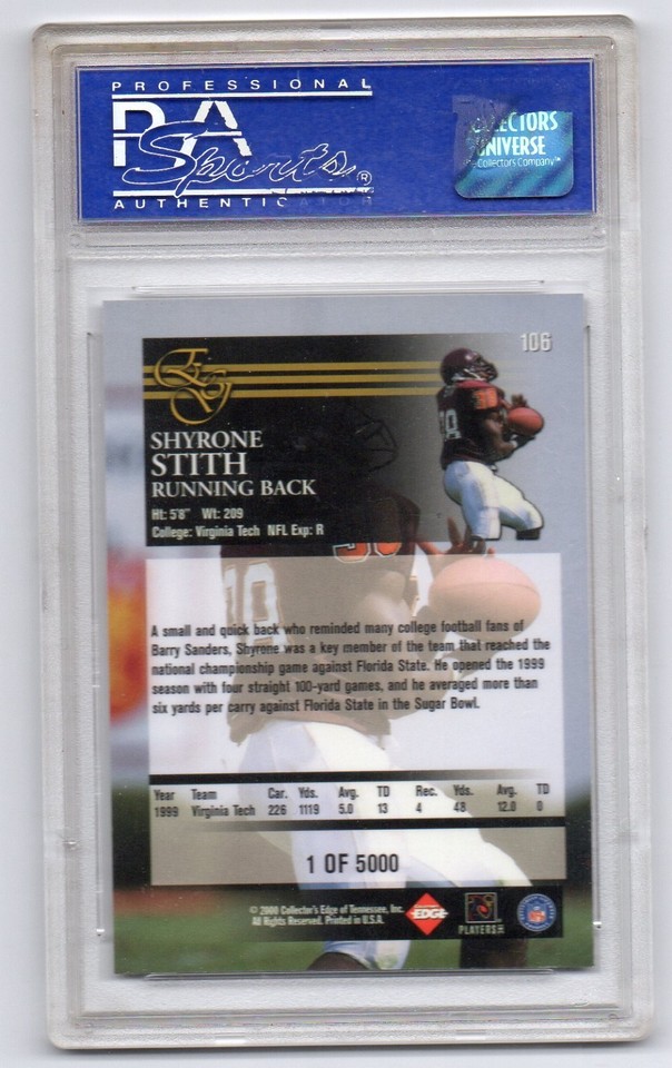2000 Collectors Edge Uncirculated #106 SHYRONE STITH RC PSA 9 MINT ...